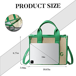 JQAliMOVV The Tote Bag for Women, Straw Tote Bag with Zipper Woven Beach Bag Top Handle Straw Handbag Purses for Travel (Dark Green)