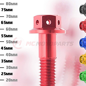 MC MOTOPARTS Pre-drilled CNC Race Spec Bolts M6 x 20mm Flanged HEX Head Screws 10 pcs (Red)