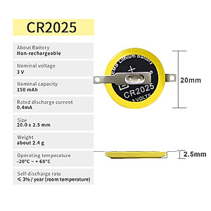 EEMB Tabbed CR2025 Batteries 10 Pack 3V 2025 Gameboy Cartridge Battery Solder Tabs Lithium Battery Coin Cell Batteries Color GBC CR2025 3v Lithium Battery Replacement Battery Gameboy Save Battery