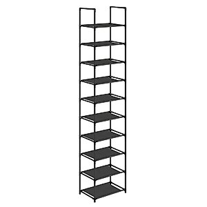 SONGMICS Shoe Rack, 10 Tier Shoe Shelf, Shoe Storage Organizer, Space-Saving, 13 x 13 x 68.1 Inches, Metal Frame, Non-Woven Fabric Shelves, for Entryway, Bedroom, Black ULSR110B02