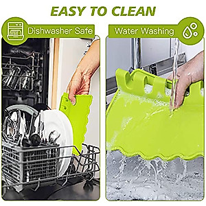 JINCAO 6 Slot Silicone Kitchen Utensil Rest with Widen Drip Pad for Multiple Utensils, Anti-slip Heat Resistant BPA-Free Rest Holder, Grill Utensil Rest, Upgraded Spoon Holder for Stove Top (Green)