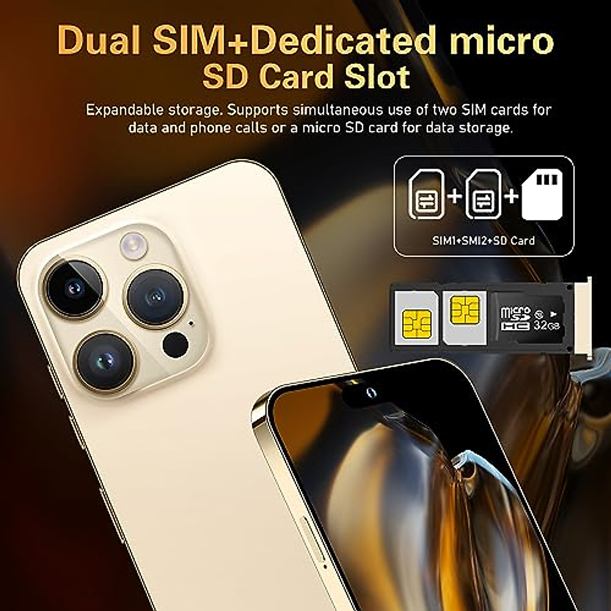 RAYPUR i14 Pro Max Smartphone, 2023 New 7.3Inch HD Screen Face ID, 16GB 1TB Cell Phone, Global Version 4G/5G, 7800mAh Battery Mobile Phones,Black-1TB