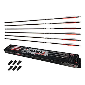 Hawki Carbon Arrow PCP 376gr 6 Pack Arrows Bolts with 100 gr Field Tip, Extra Precision for Hunting PCP Air Guns or Crossbows with Free 6 Pack Arrow Tail Nock