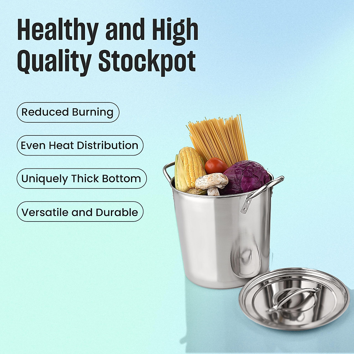 MARBELLA 20 Quart Stainless Steel Stockpot with Lid Food Grade Heavy Duty Multipurpose Stock Pot for Stew, Simmering, Soup Pot, Gas and Dishwasher Safe Rust Free Cookware Silver