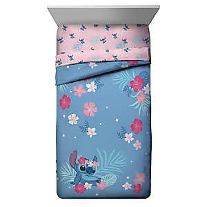 Disney Lilo & Stitch Paradise Dream Twin Comforter & Sham Set - Super Soft Kids Reversible Bedding - Fade Resistant Microfiber (Official Disney Product)