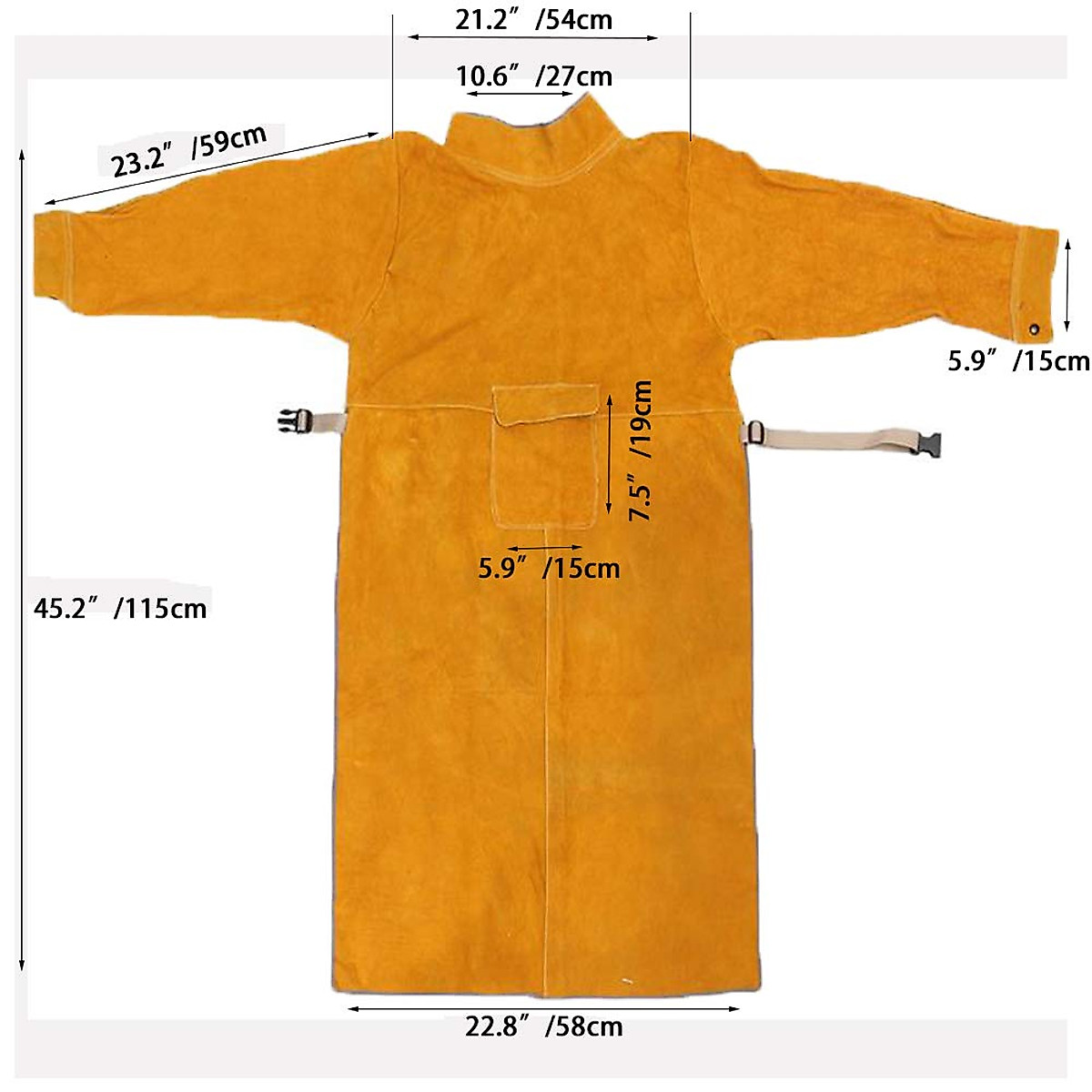 Jewboer Leather Welding Apron with Sleeve,Heavy Duty Welding Jacket,Heat Flame Resistant Weld Coat for Men Women,L