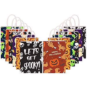 DIYDEC 24pcs Halloween kraft gift bags,Halloween goodies paper bags Bulk with handles for Halloween party supplies
