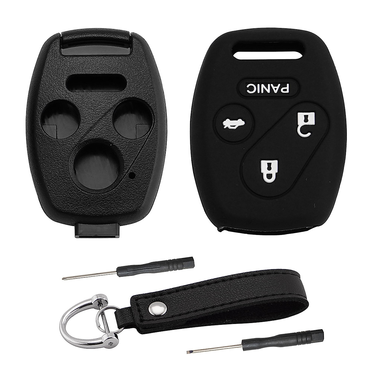 EKALA 2Pcs for Honda Key Shell Replacement with Silicone Key Fob Cover Case Keychain 4 Button Compatible with Honda 2003-2012 Accord / 2006-2013 Civic EX / 2005-2006 CR-V / 2009-2015 Pilot (KG-Hod-4R)