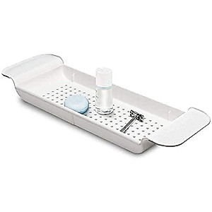 Bathtub Tray Caddy Plastic Shower Organizer Trays with Extending Sides Bath Kitchen Shelf, Fits Most Tubs 31" x 6.7" (White)