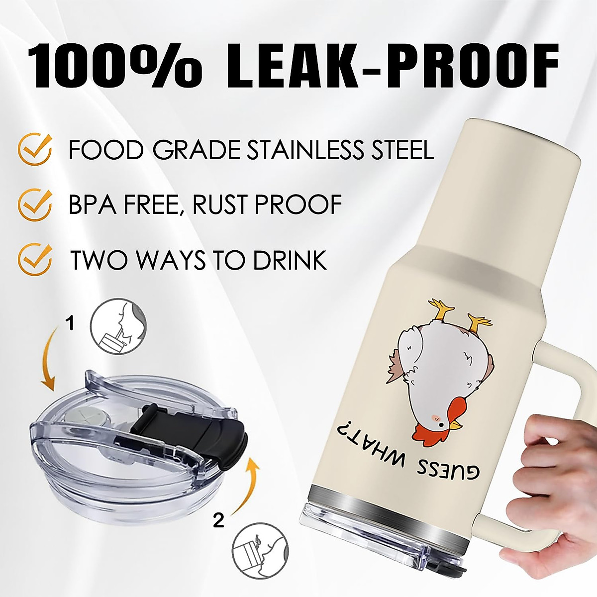 NIAXAUYT Chicken Gifts for Chicken Lovers, Women and Men, 40 oz Chicken Stainless Steel Tumbler, Funny Chicken Themed Gifts for Birthday, Christmas, Guess What Chicken Butt