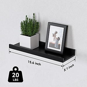 DOLLFIO Modern Shelves Set of 3, Black Wall Mount, Heavy Duty Engineered Wood, Floating Shelves for Living Room, Bedroom, Nursery, Bathroom, Pictures, Books, Plants