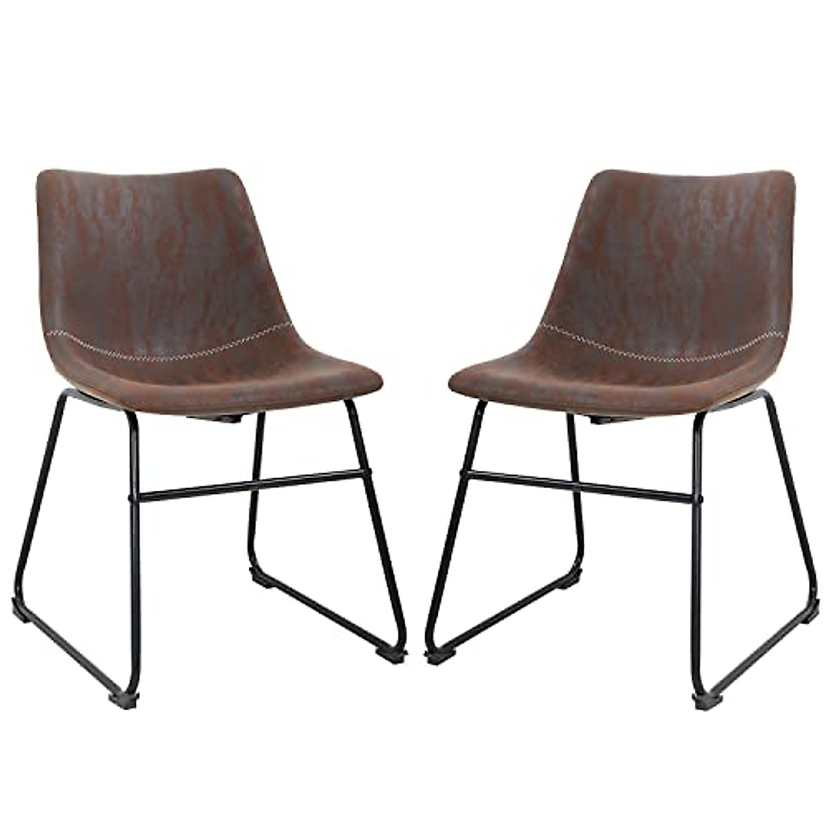 BestOffice Dining Chairs Set of 2 Kitchen Chairs Living Room Chairs 18" W x 20" D x 30" H Inches Counter Stools with Backs Leather Island Chairs,Brown