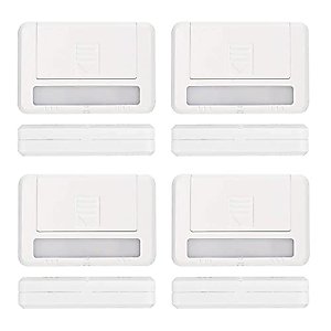 Amagle 4 Pack Magnetic Door Open Sensor Cupboard Drawer Closet Light Battery Operated Automatic Turn On Cabinet Light Stick Led Puck Lights Lighting for Wardrobe Kitchen Basement Trunk