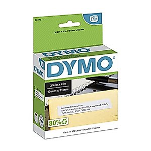 DYMO Authentic LW Return Address Labels for LabelWriter Label Printers, White, 3/4'' x 2'', 1 roll of 500