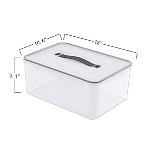 Tstorage 15 Quarts Rectangular Fresh Food Storage Containers, Clear Fresh Food Storage Box with Lid and Handle, Plastic Airtight Freezer Container, 4 Packs