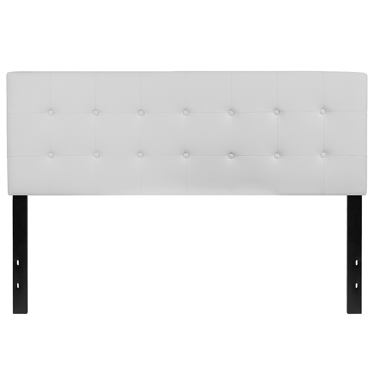 BizChair Button Tufted Upholstered Queen Size Headboard in White Vinyl
