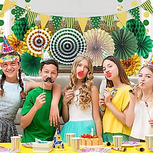 Paper Fans Party Decorations Glitter Paper Triangle Flag Pennant Banner Tassel Garland Circle Banners Party Supplies for Bachelorette, Birthday, Engagement Wedding, Baby Bridal Shower Green Gold