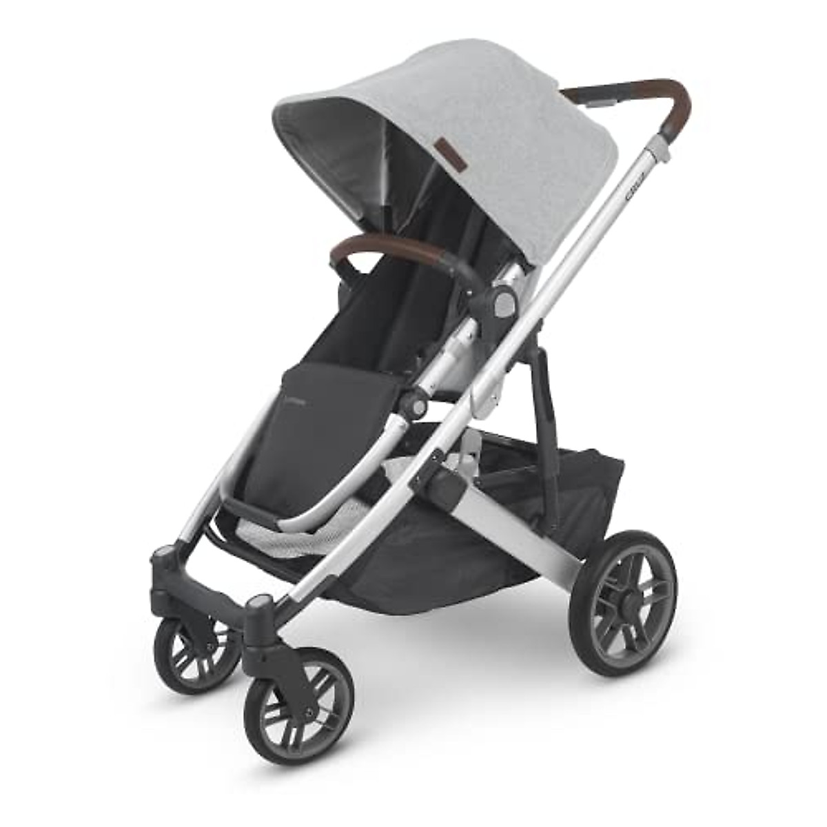 Cruz V2 Stroller - Stella (Grey Brushed mélange/Silver/Chestnut Leather) + MESA V2 Infant Car Seat - Stella (Grey Melange)