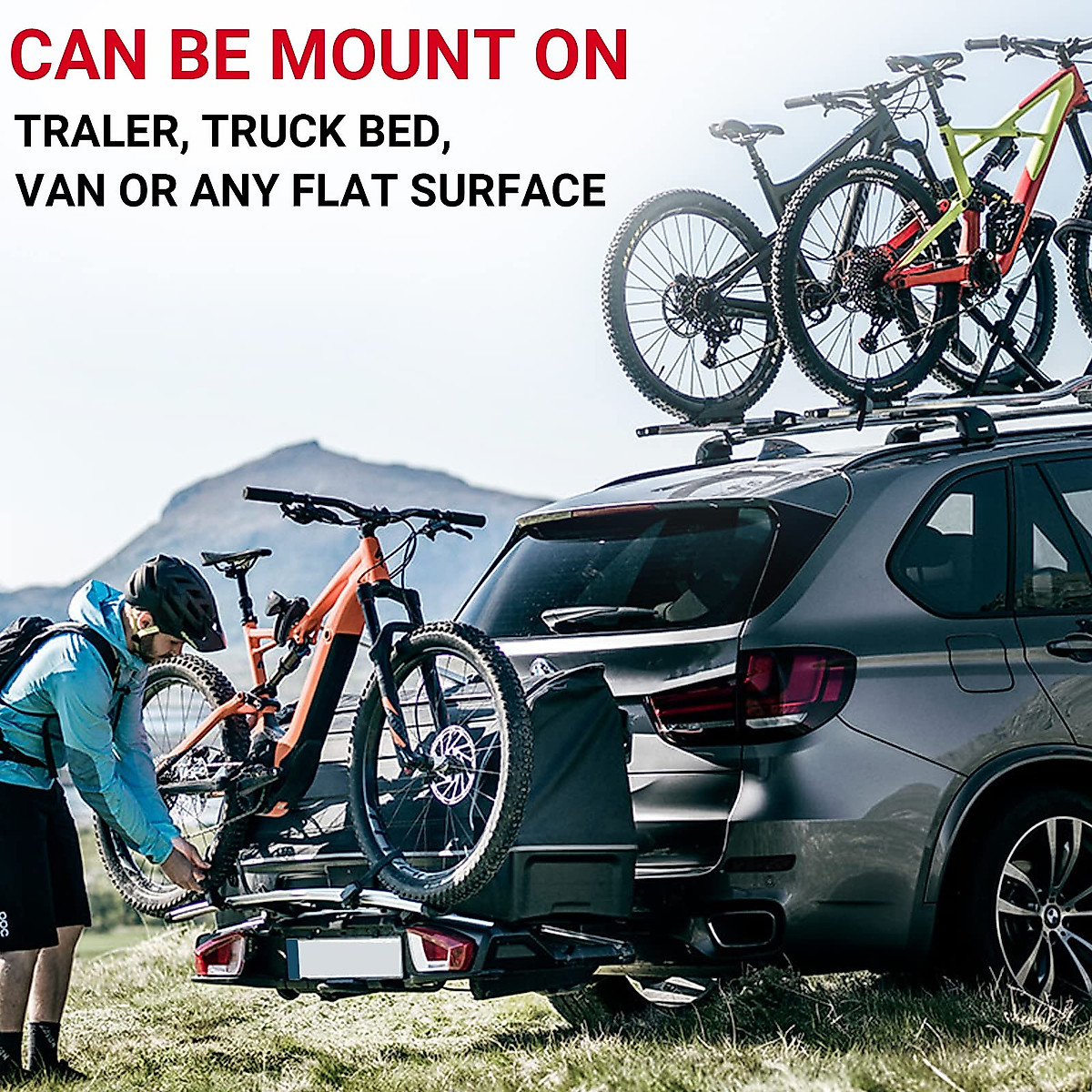 Partol Bike Block Fork Mount Universal Quick Release Fork Block Mounts Bike Rack Carrier Aluminum Alloy Bicycle Car Roof Mount Rack for Vehicles/Truck/Pickup/Trailer/Vans (Black, 2 Pack)