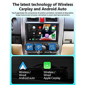 Car Stereo for Honda CRV 2007 2008 2009 2010 2011 with Wireless Apple Carplay, 9 Inch Touch Screen Android Car Radio with Backup Camera and External Microphone Support GPS Navigation, Mirror Link