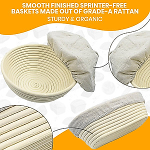 Jims Goods Bread Banneton Proofing Basket Set W/9 Inch Round & 10 Inch Oval Banneton Basket, Homemade Bread Sourdough Starter Kit W/Lame + Lame Case, Dough Scrapper & Whisk, Linen Liner (Set of 2)