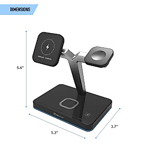 Digipower Wireless Charger - 3 in 1 Magnetic Charging Station - Fast Wireless Charger Stand for iPhone 14/13/12/Pro/Max, for Apple Watch 7/6/5/4/3/2/SE, AirPods 3/2/Pro