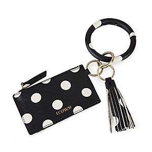 ECOSUSI Wristlet Keychain Key Ring Bracelets Card Holder Purse with Tassel, Polka Dot