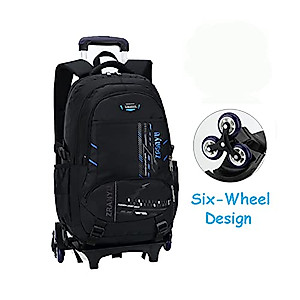 Voici et Voila Large Trolley Schoolbag Rolling Laptop Wheeled Backpack with wheels for Boys College School Rucksack Men's Backpack Teens Blue