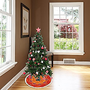 Hapuxt Christmas Tree Skirt 48 Inch Xmas Plush Skirts Decoration Geometric Ethnic Style Circular Deco Merry Christmas Family Party Holiday Indoor Outdoor Home Decor White Tassel Lace