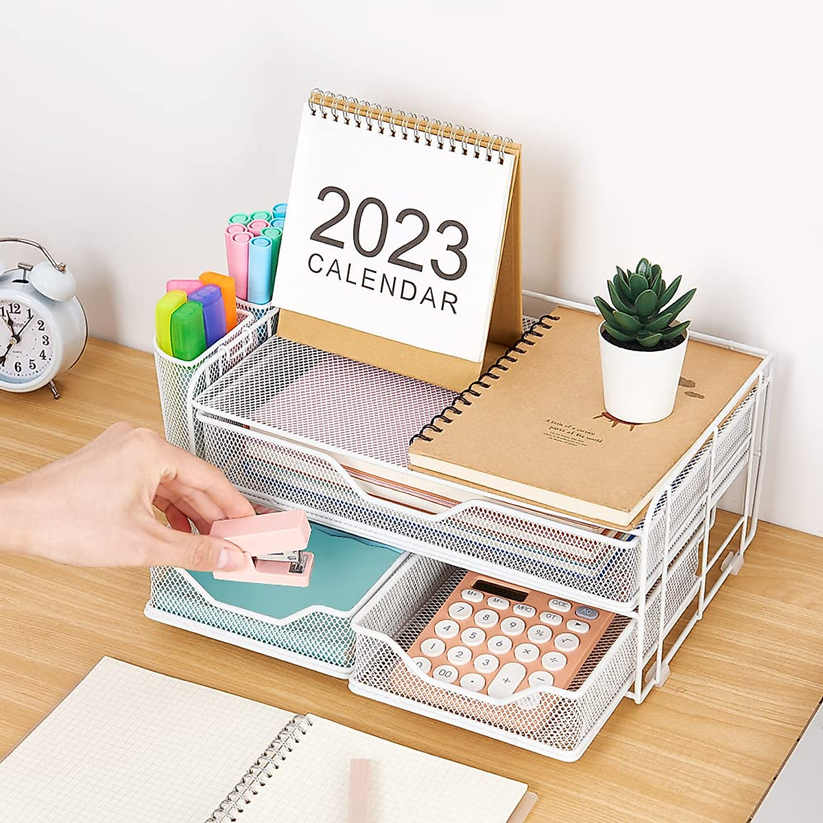 gianotter 3 Tier Desk Drawer Organizer, Office Desk Organizers and Accessories with 2 Pen Holder, Desk Accessories & Workspace Organizers for Home Office Supplies (White), G-3D