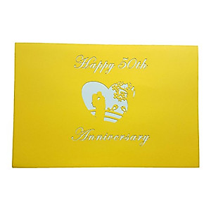 iGifts And Cards Happy 50th Anniversary 3D Pop Up Greeting Card - Marriage, Soulmates, Celebration, Memories, Half-Fold, Being Together, Celebrate a Milestone, Golden, Congratulations, Romantic, Love