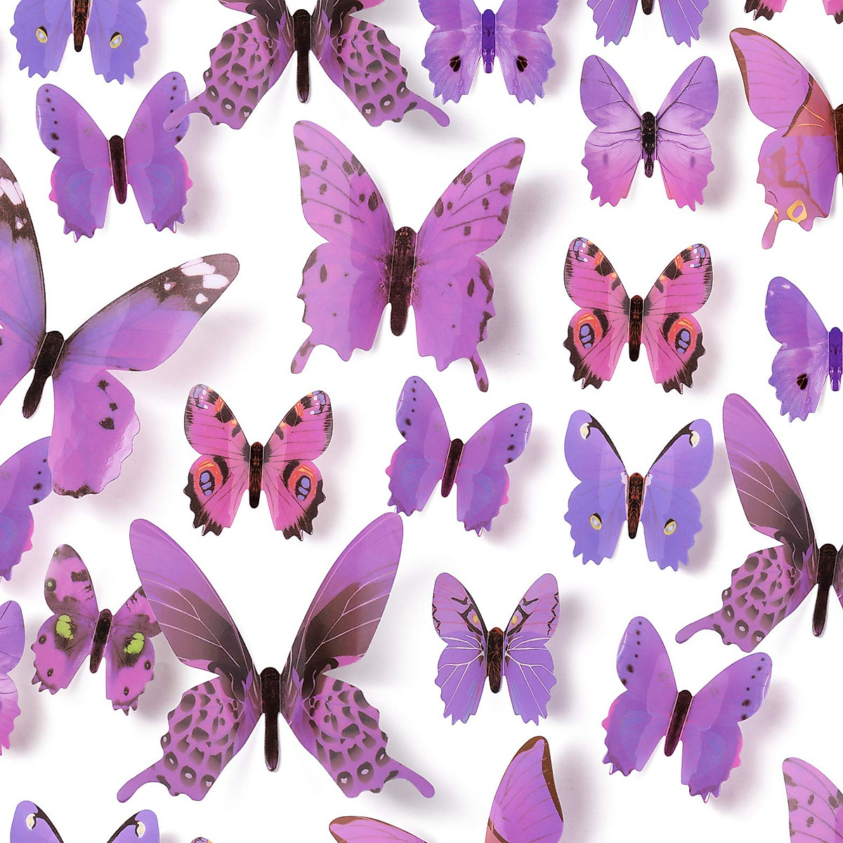 48 PCS Removable 3D Butterfly Wall Stickers Decals DIY Wall Art Decor Home Wall Decoration Sticker Mural for Kids Girls Children Bedroom Living Room Background Nursery (Purple)