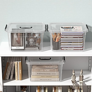 Wekioger 4 Pack 10 L Plastic Storage Box, Clear Latching Bin with Handle