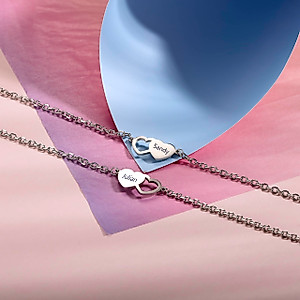 AOTXOXTOA Customized 2-3 Pieces Heart Bracelets Engraving Best Friendship Bracelet Set Stainless Steel Personalized Names for Sisters BFF Women Birthday Wedding Bridesmaid Gifts