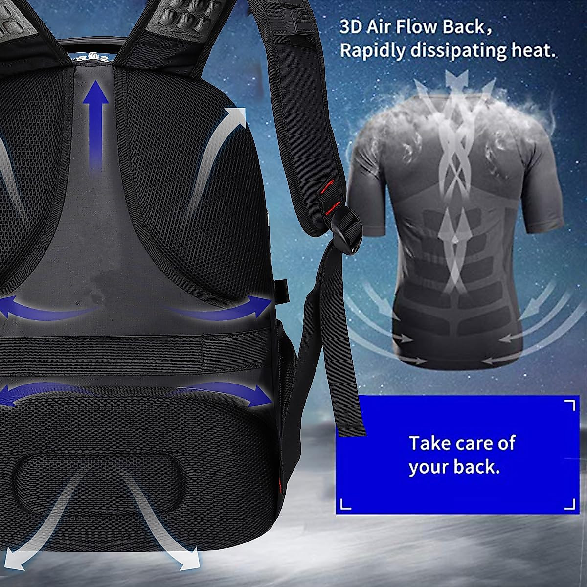 SHRRADOO Extra Large 52L Travel Laptop Backpack with USB Charging Port Fit 17 Inch Laptops for Men Women