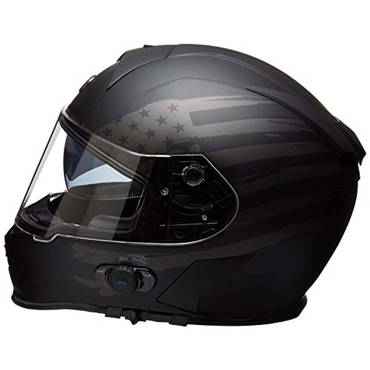 Torc T14B Bluetooth Integrated Mako Full Face Helmet with Flag Graphic (Flat Black, Large)