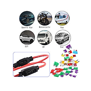 KOLACEN Automotive Car Truck in-line 16 Gauge Fuse Holder for Mini Blade Type Fuse 3 Pieces + 6 Pieces Mini Blade Fuse 5Apm 7.5Apm 10Apm