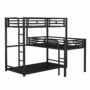 SOFTSEA Heavy Duty Triple Bunk Bed for Kids, Metal L-Shaped Bunk Bed for 3 Kids, Twin Over Twin Over Twin Bunk Bed, Space Saving
