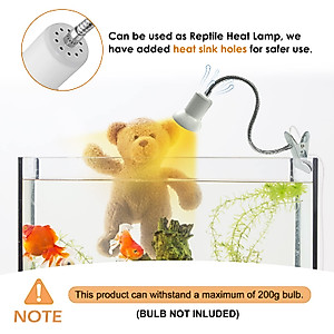 Desk Lamp with Clamp Clip on Light Socket Reading Light White Clamp Light with on/Off Switch Clip on Desk Lamps with 40mm Thick Aluminium Goose Neck 360° Rotatable, for Home Office Bed