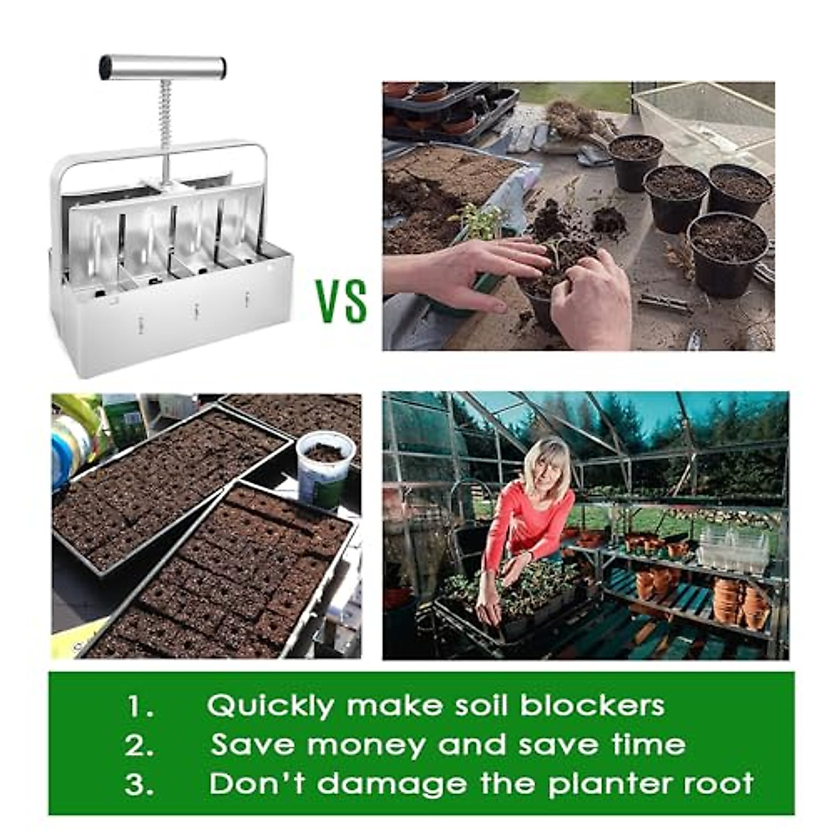 Upgraded Soil Blocker Handheld 8 Soil Block Maker for Seed Starting 2 inch Manual Quad Soil Blocker Set Garden Blocking Tools