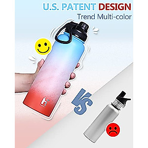 HAPHOM Insulated Water Bottle 37oz Sport Water Bottle 18/8 Stainless Steel BPA Free Sweat Proof and Hinge Lock Lid Anti-Rust Suitable for All People and Anywh