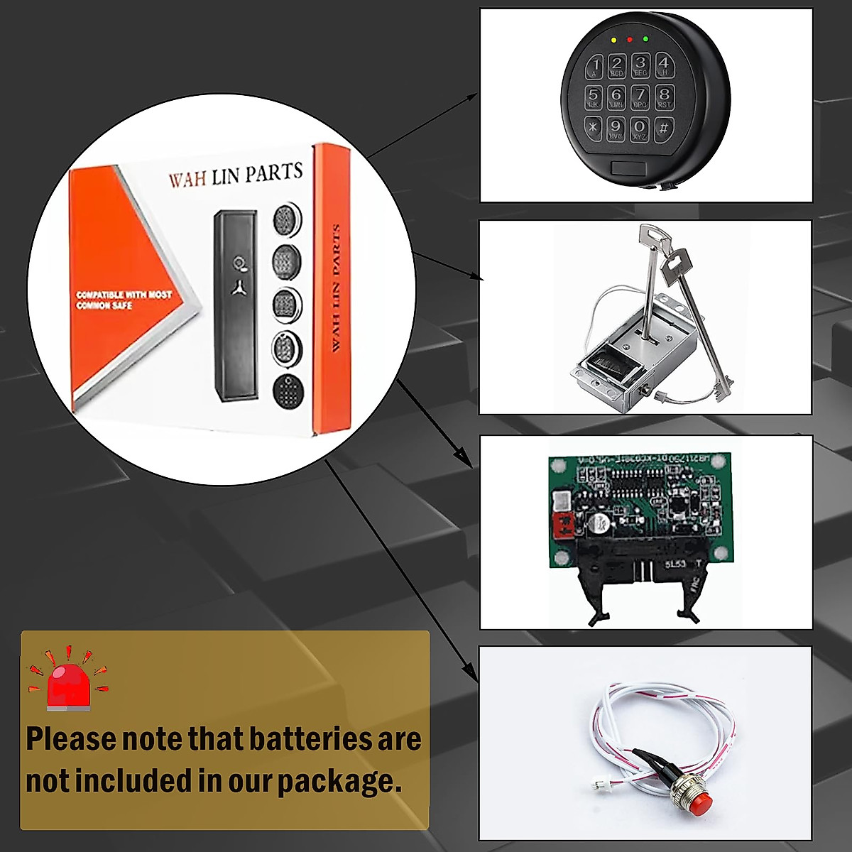 WAH LIN PARTS Gun Safe Lock Replacement with 2 Override Keys & Solenoid Black Keypad Safe Electronic Safe Lock for Fireproof Safe Box