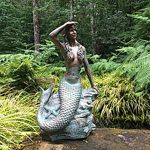 HomeStyles Large Classic Beach Mermaid on Rock 99391 Bronze Patina, 32" H