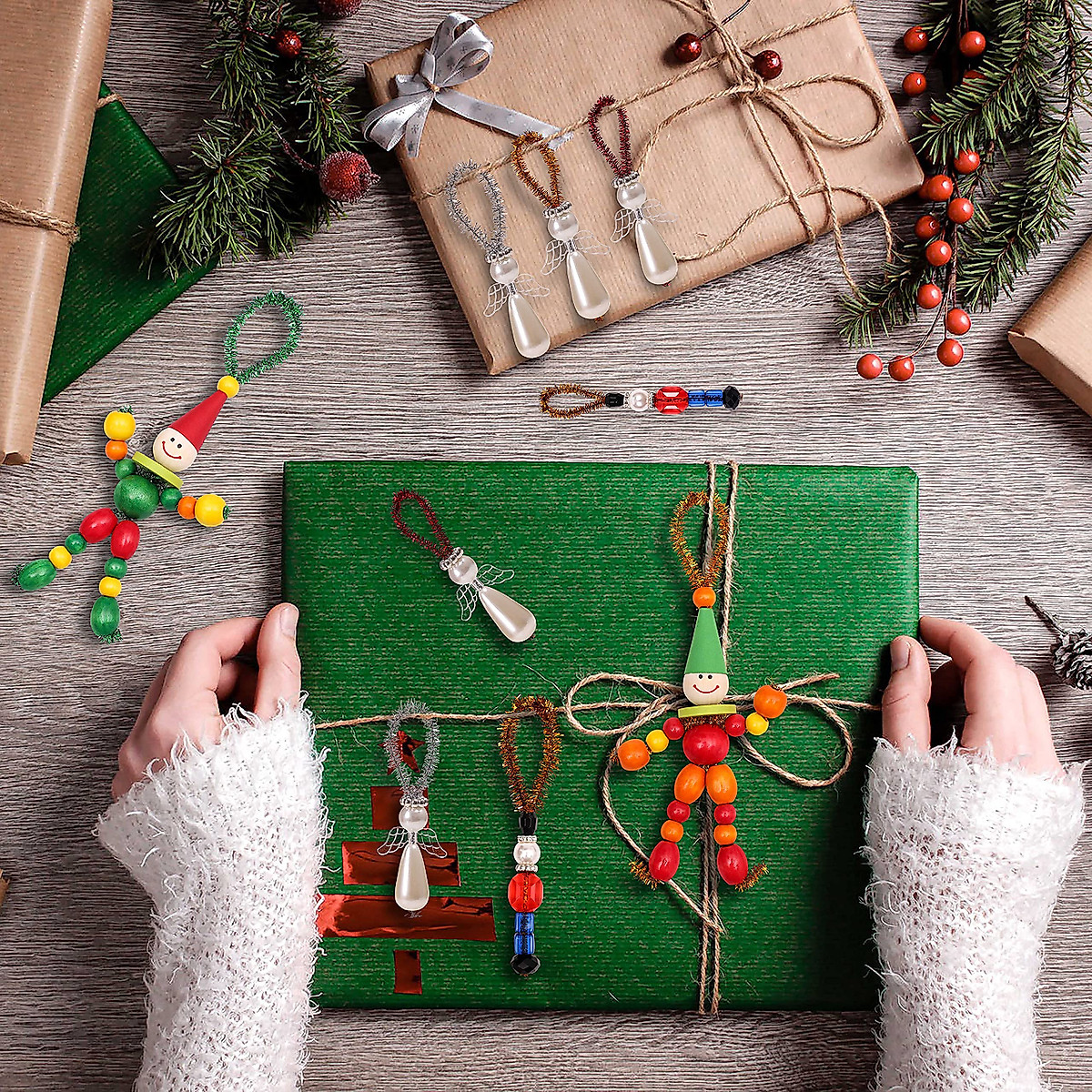 Tieshankao 16PCS Christmas Crafts for Kids - DIY Beads Ornaments Kits Include Nutcracker, Angel, Elf, Tree - Xmas Holiday Toys Gifts Stocking Stuffers Decor Party Decorations Supplies(Need Assembly)