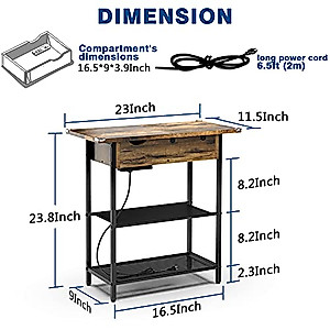 SAUCE ZHAN Sofa Side Table with USB Ports and Outlets, Narrow End Table with Storage Shelf for Small Spaces Bedside Nightstand with Charging Station for Living Room, Bedroom, Brown