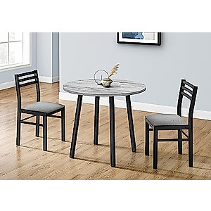 Monarch Specialties 1007 Table, 3pcs, Small, 35" Drop Leaf, Kitchen, Black Metal, Grey Laminate 3 Piece Dining Set, 35" L x 35" W x 30" H