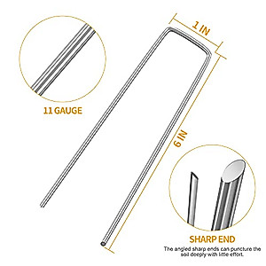 WAENLIR 6 inch Garden Staples Galvanized Landscape Stakes 11 Gauge, Heavy Duty Fence Stakes Sod Pins for Securing Weed Fabric Barrier,Ground Cover, Artificial Turf,Dog Fence