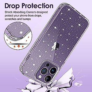 Hython Case for iPhone 14 Pro Max Case Glitter, Cute Sparkly Clear Glitter Shiny Bling Sparkle Cover, Anti-Scratch Soft TPU Slim Fit Shockproof Protective Phone Cases for Women Girls, Clear Glitter