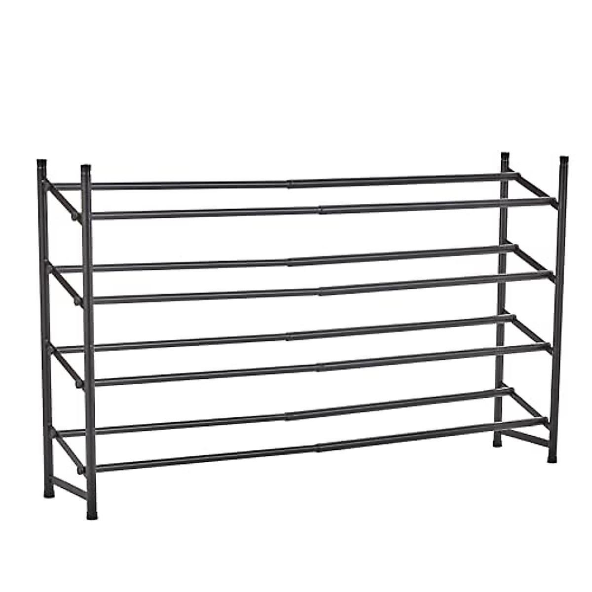 The Lakeside Collection Expandable 4-Tier Shoe Rack with Rubber Feet for Indoors - Black