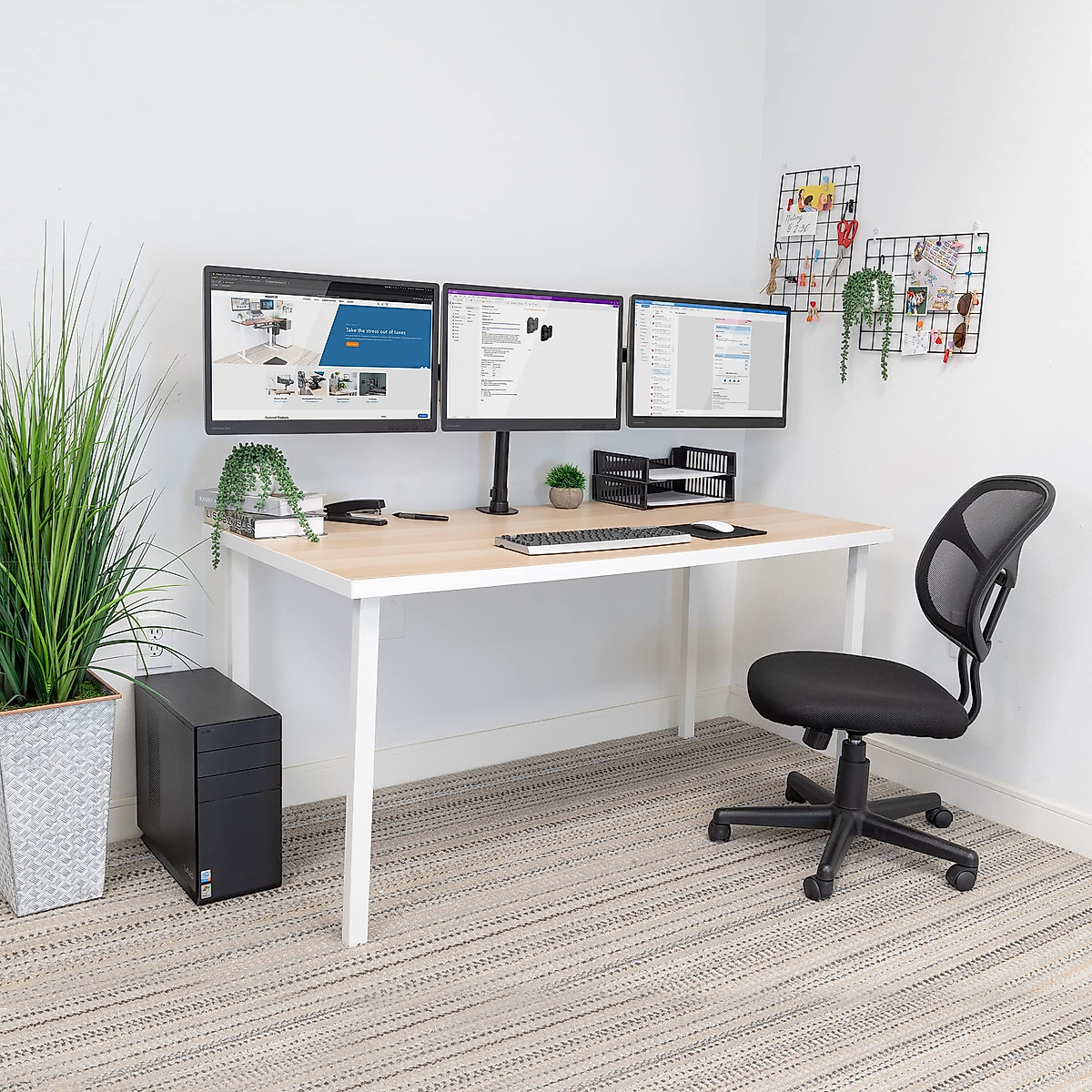 Mount-It! Triple Monitor Mount 3 Screen Desk Stand for LCD Computer Monitors for 19 20 22 23 24 27 Inch Monitors VESA 75 and 100 Compatible Full Motion, 54 lbs Capacity (MI-1753),Black